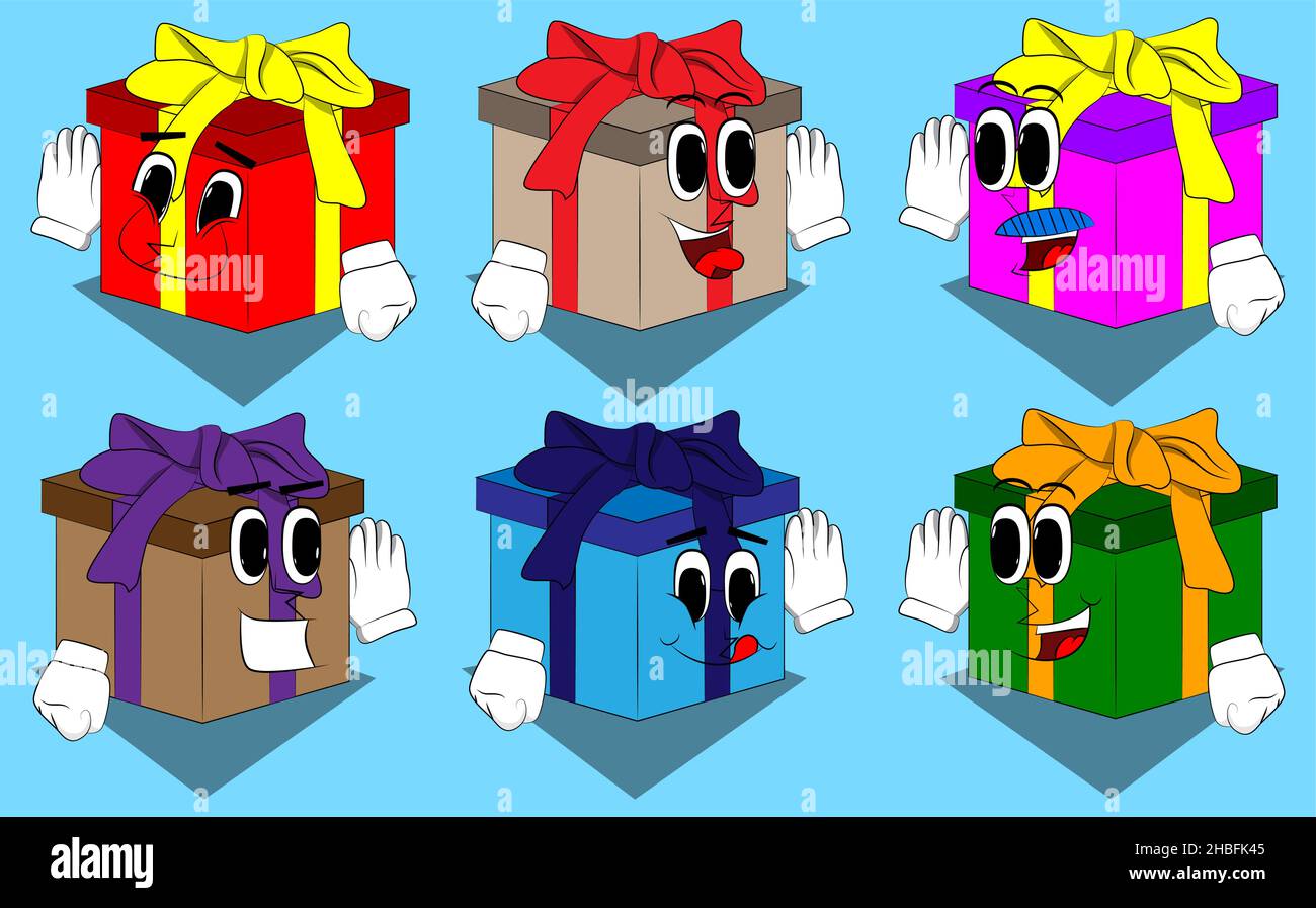 Gift Box with holds hand at his ear, listening as a cartoon character ...