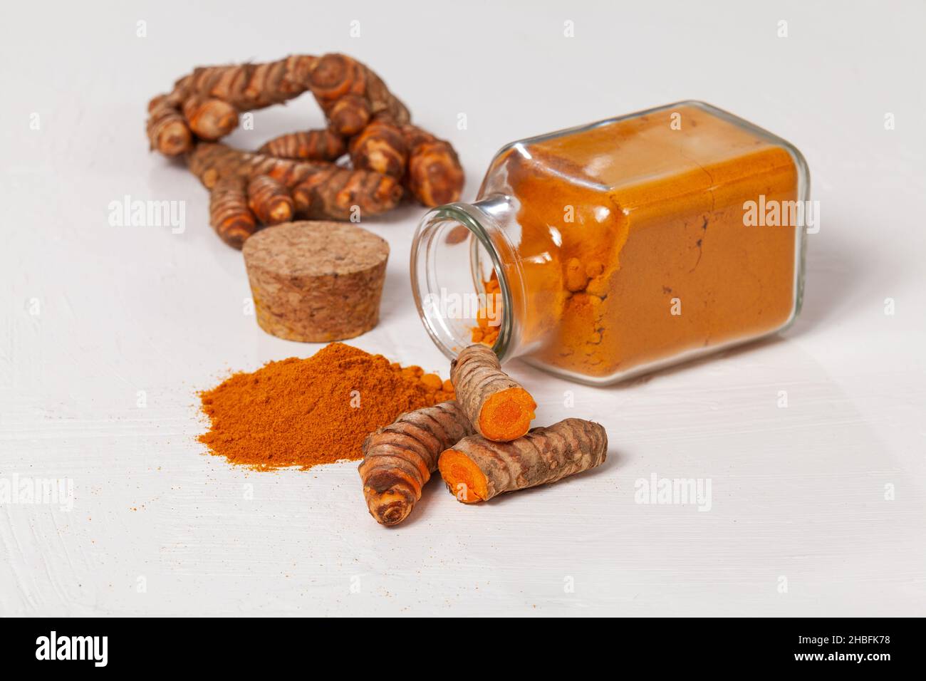 Fresh organic root and turmeric powder - Curcuma longa Stock Photo - Alamy