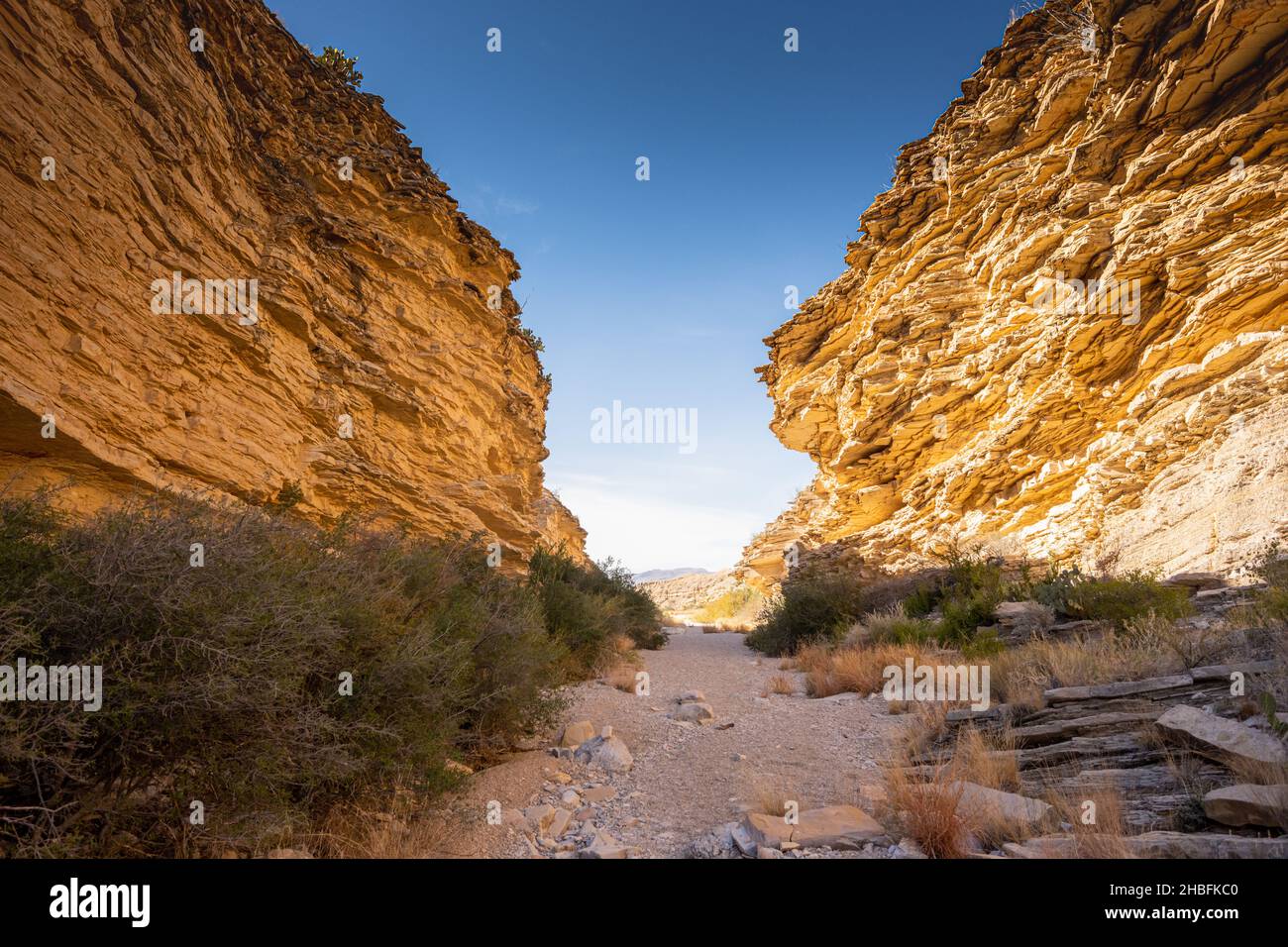 Thin Layers of Rock Form Tall Cliffs Flanking A Dry Wash in Big Bend ...