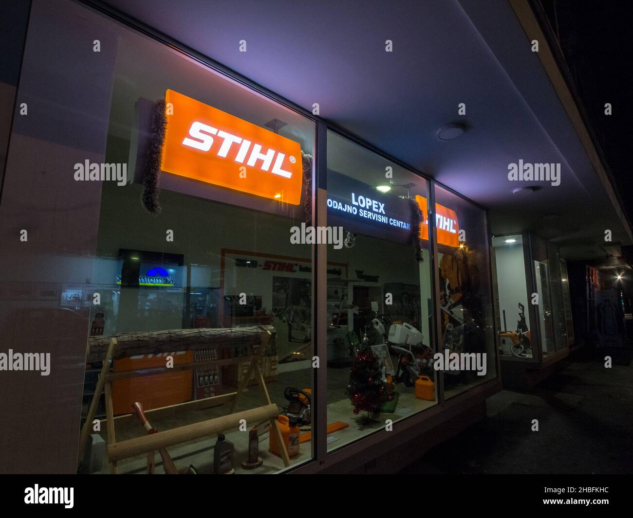 Picture of a sign with the logo of Stihl on one of their retailer shop ...