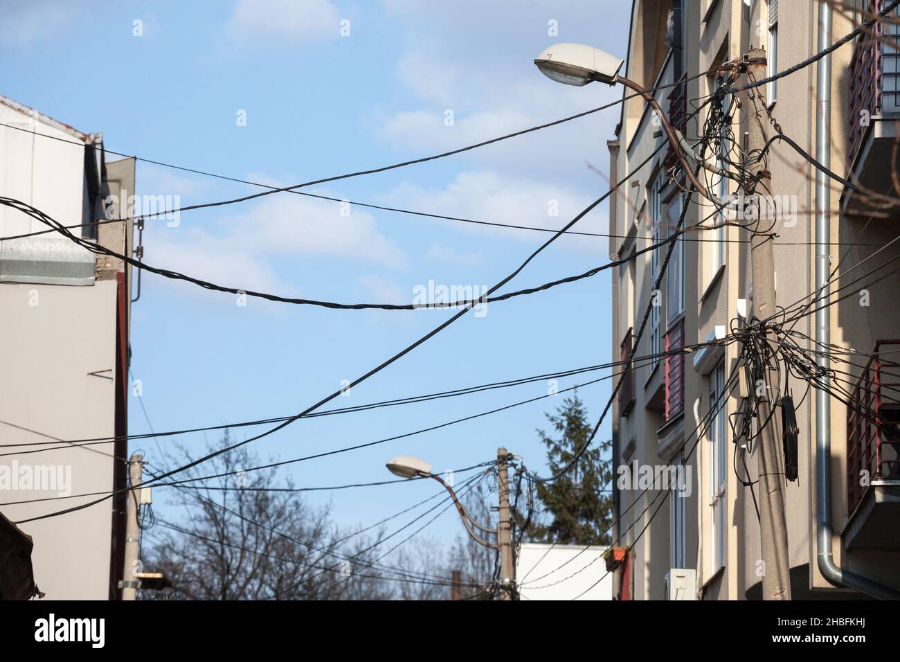 Picture of old electricity cables around, taken during a sunny ...