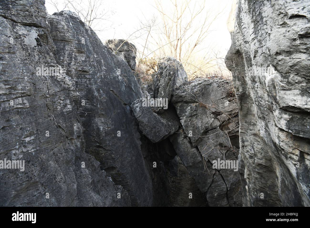 LINYI, CHINA - DECEMBER 19, 2021 - An underground stone forest ...