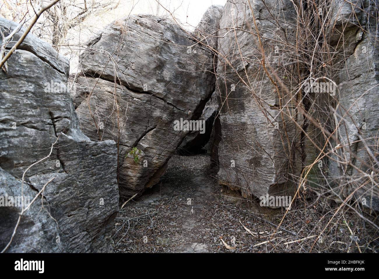 LINYI, CHINA - DECEMBER 19, 2021 - An underground stone forest ...