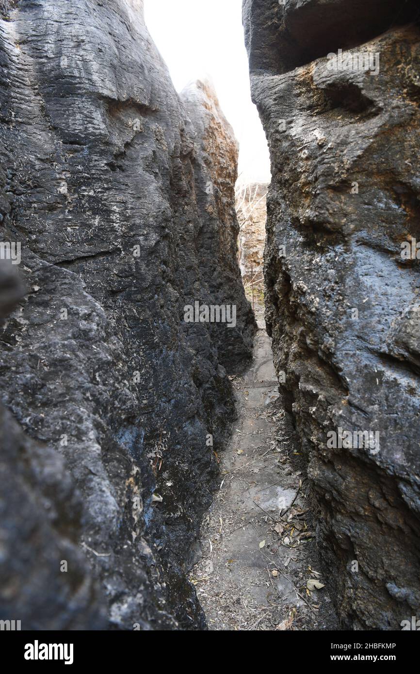 LINYI, CHINA - DECEMBER 19, 2021 - An underground stone forest ...
