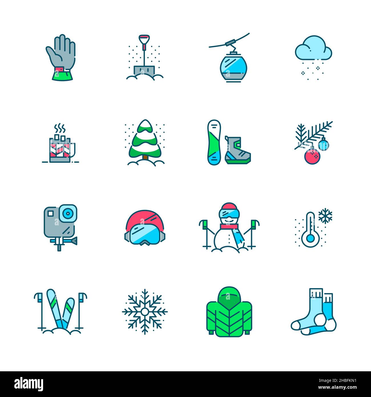 Winter mountain vacation symbols set. Recreational sports, cold ...