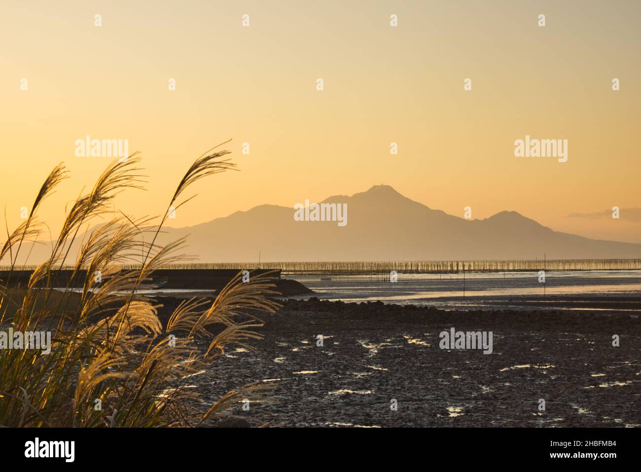 Ariake Sea and Mt. Fugen at Dusk, Kyushu Region, Japan Stock Photo - Alamy