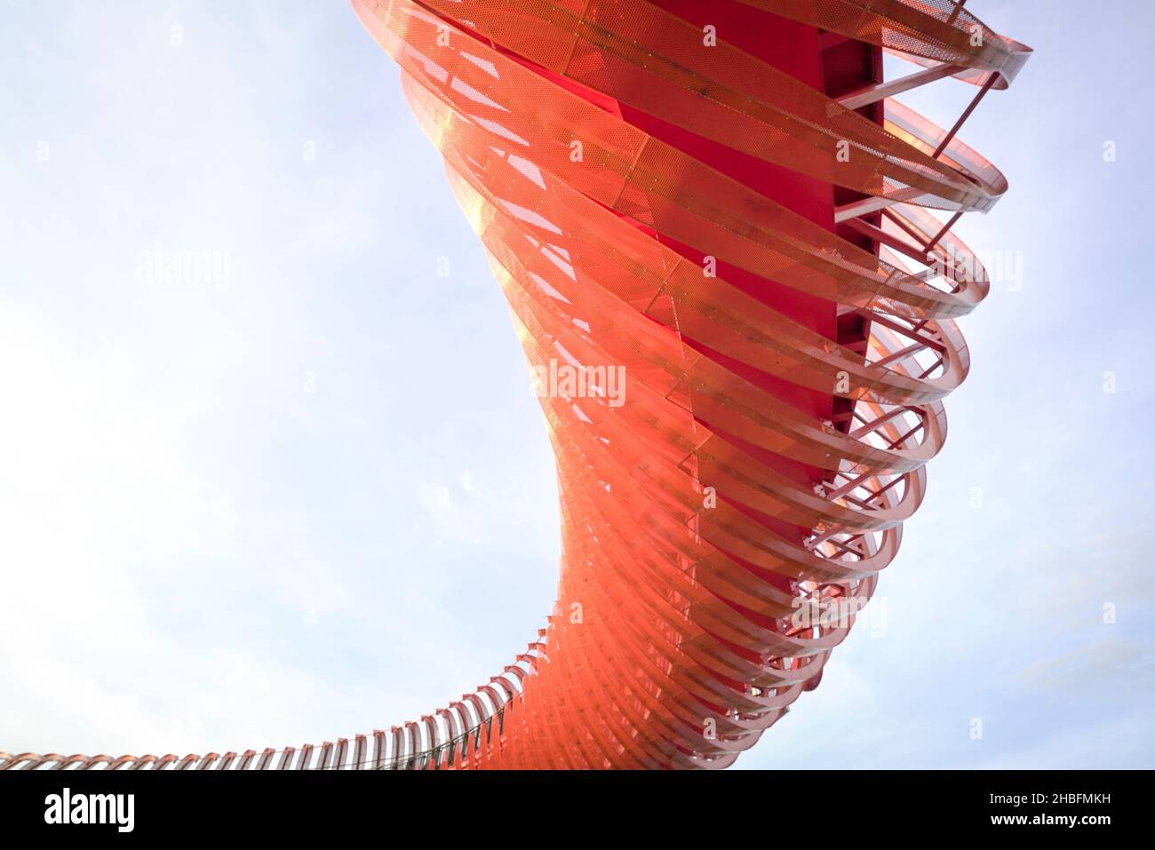 Red steel structure against the sky. Urban geometry, with copy space ...