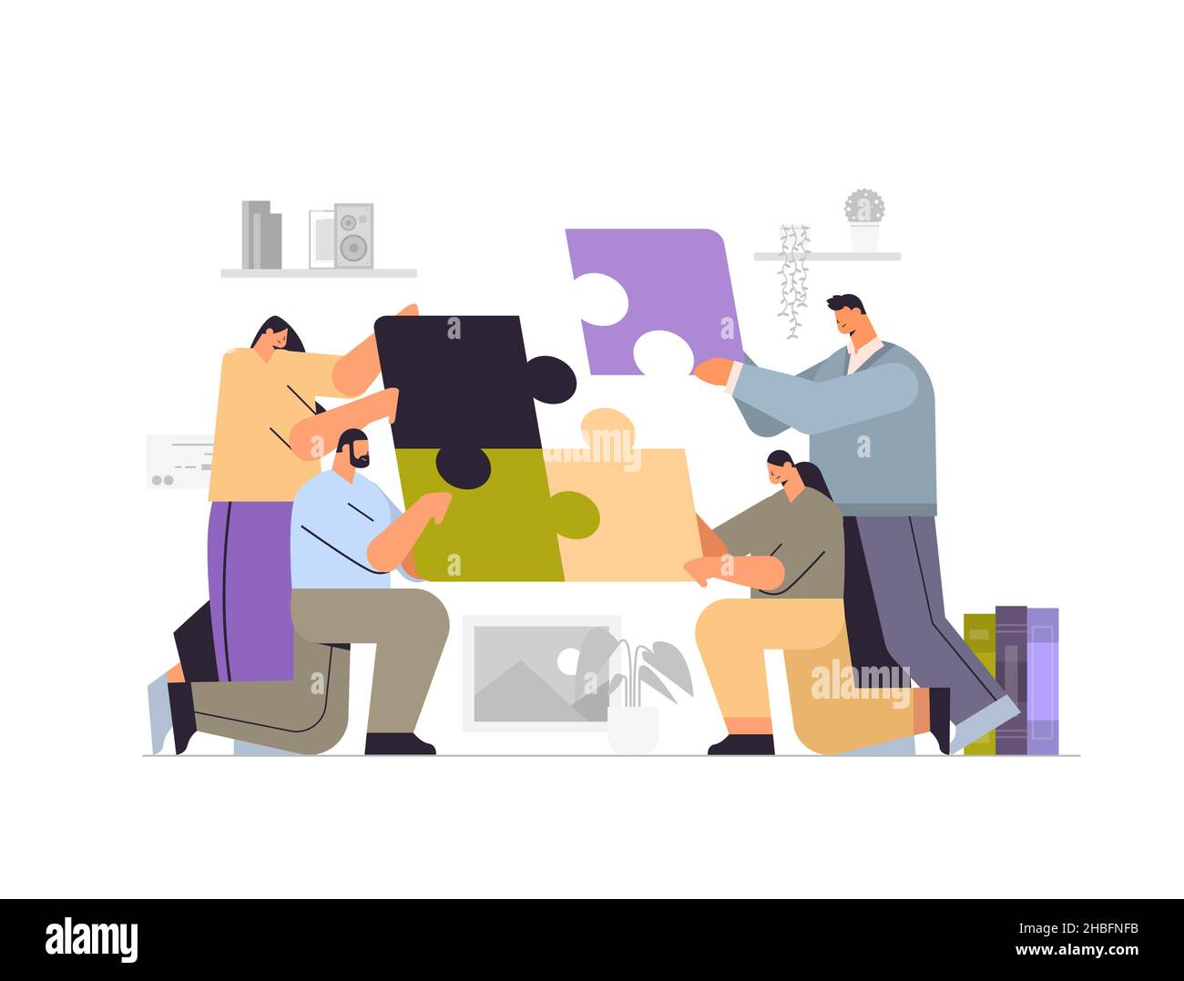 businesspeople team putting parts of puzzle together problem solution ...