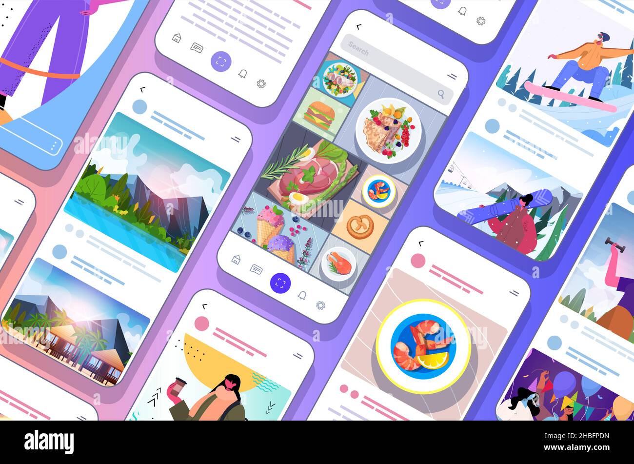 blogger sharing and watching photos at social networks making posts for ...