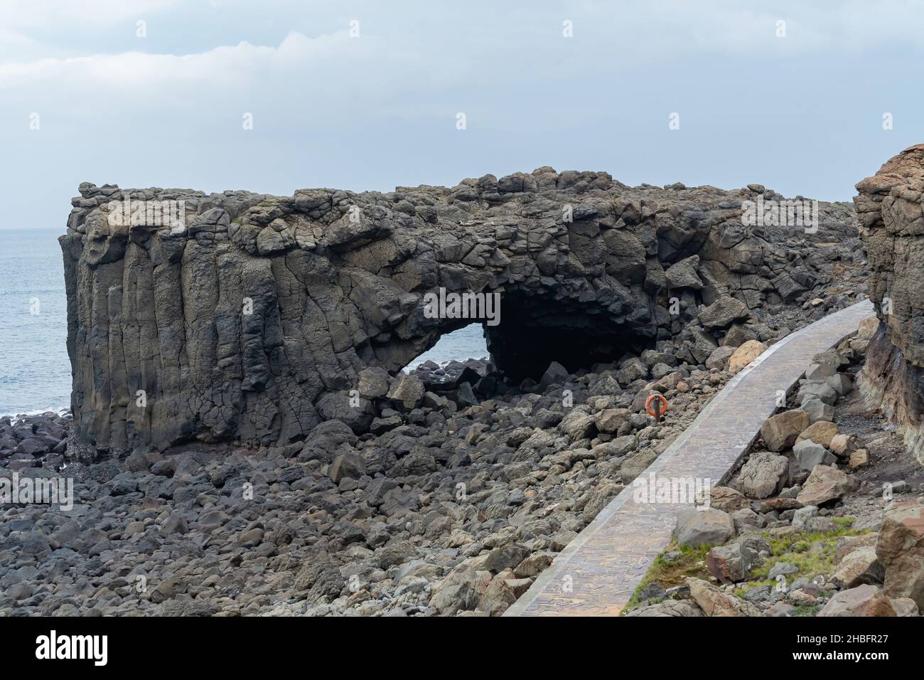 Basalt rock landscape - Whale Cave at Penghu Island, Taiwan Stock Photo ...