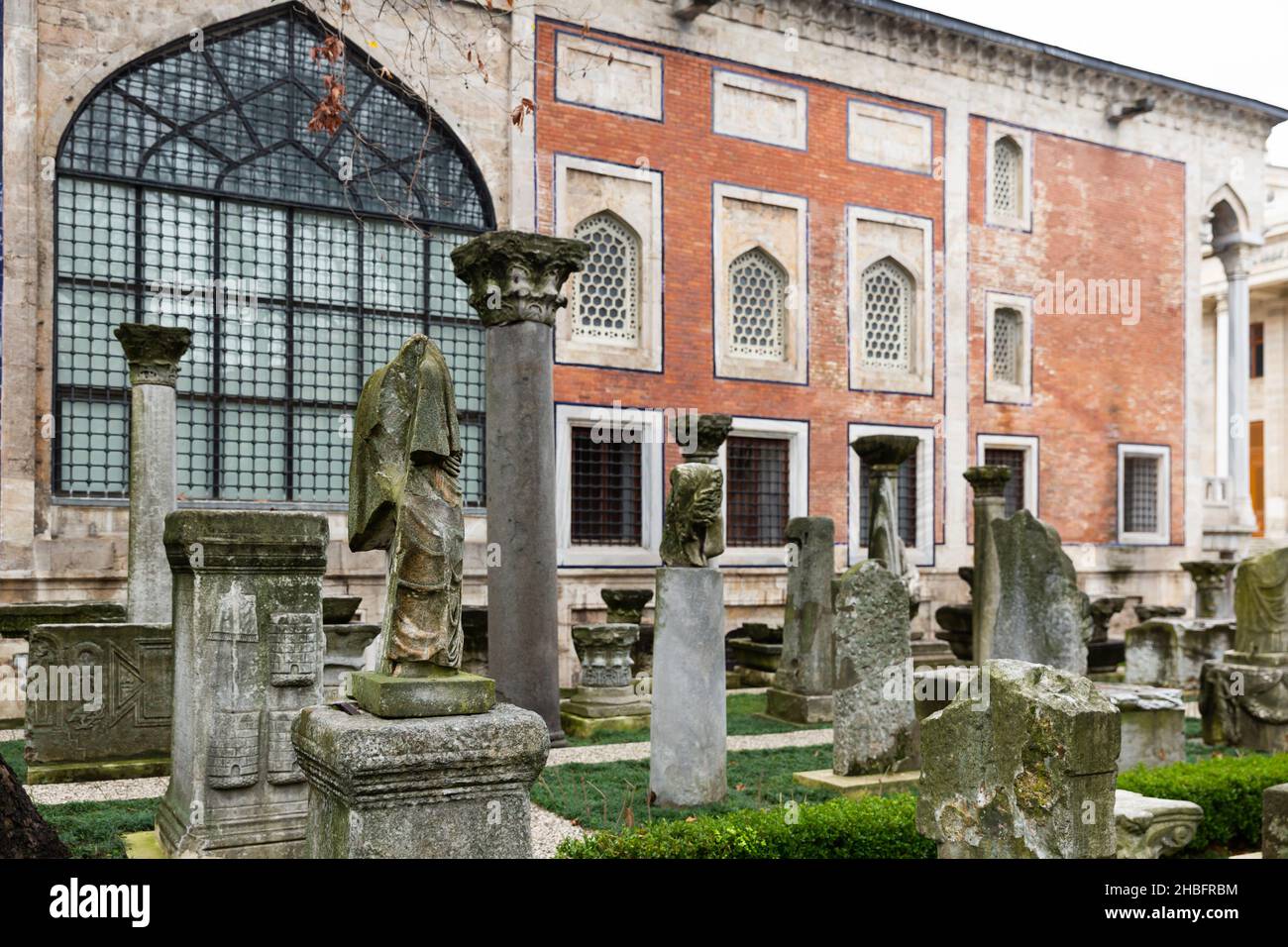 Antique sculptures fragments and statues in courtyard of Istanbul ...