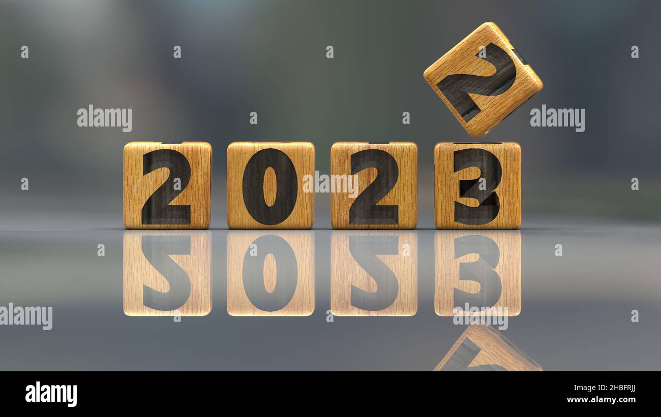 The 3d rendering of wood dice with 2023 wording Stock Photo - Alamy