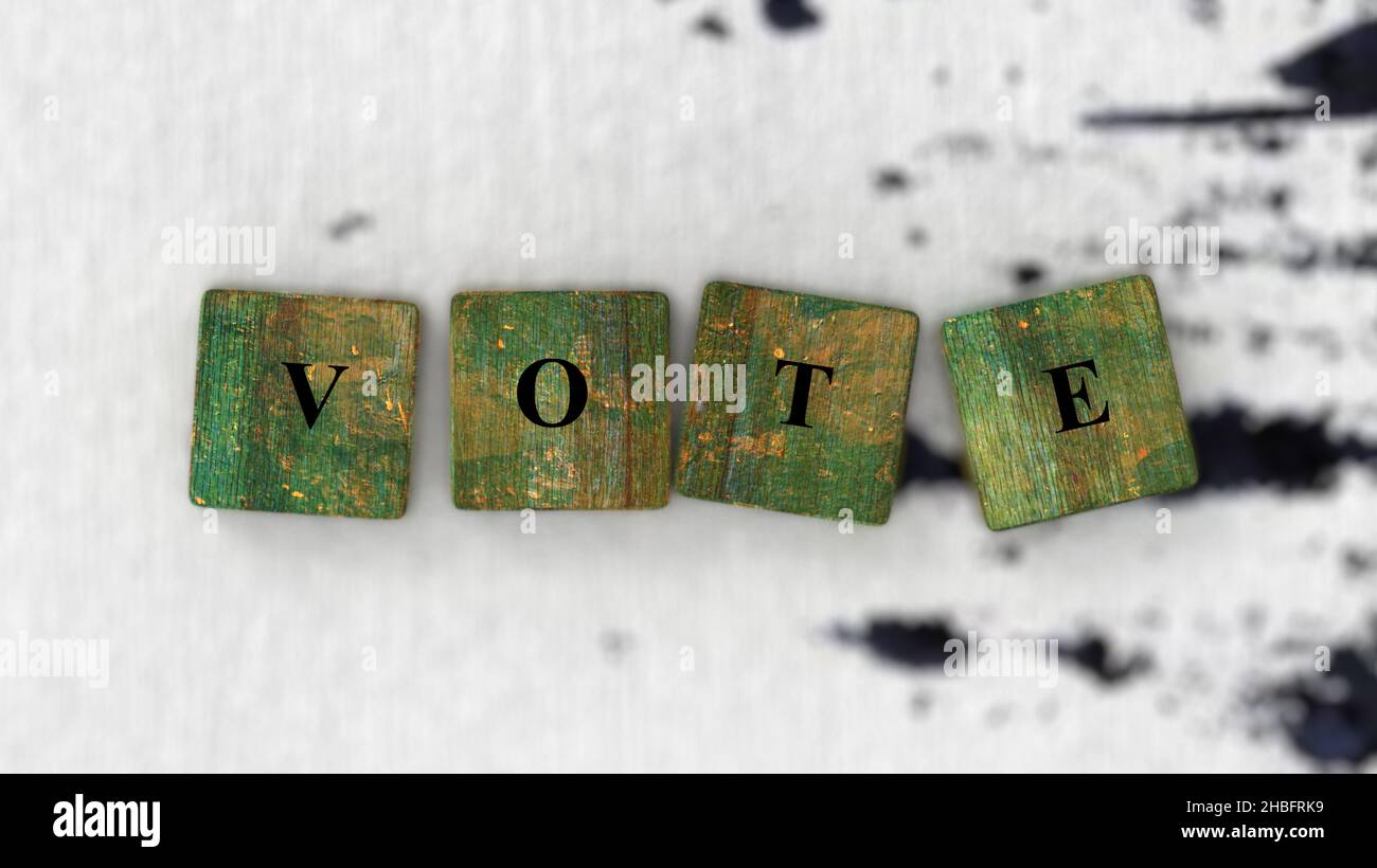 The 3d rendering of Cubes and dice with vote wording Stock Photo - Alamy