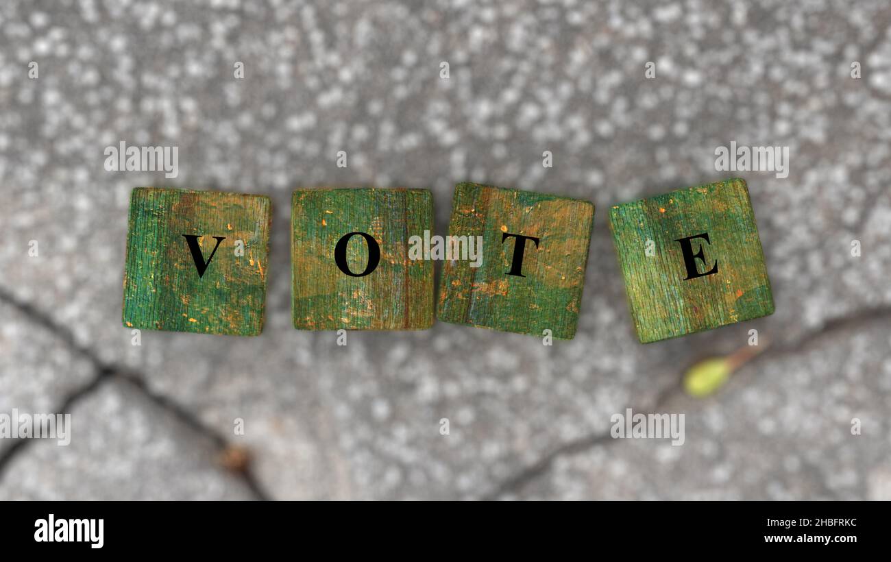 The 3d rendering of Cubes and dice with vote wording Stock Photo - Alamy