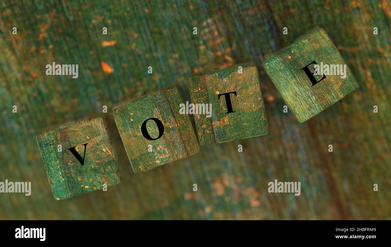 The 3d rendering of Cubes and dice with vote wording Stock Photo - Alamy