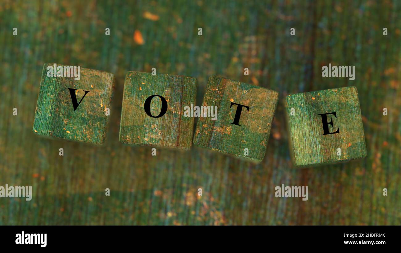 The 3d rendering of Cubes and dice with vote wording Stock Photo - Alamy
