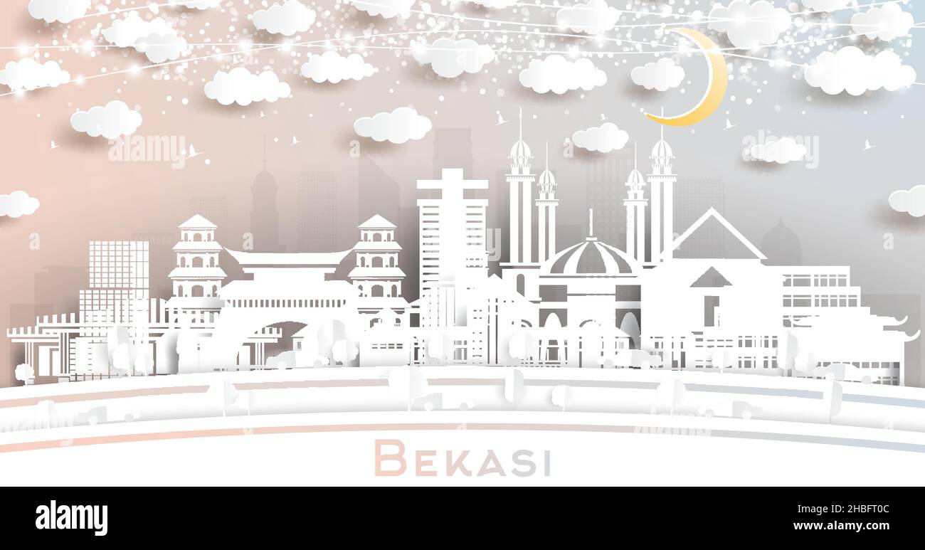 Bekasi Indonesia City Skyline in Paper Cut Style with White Buildings ...
