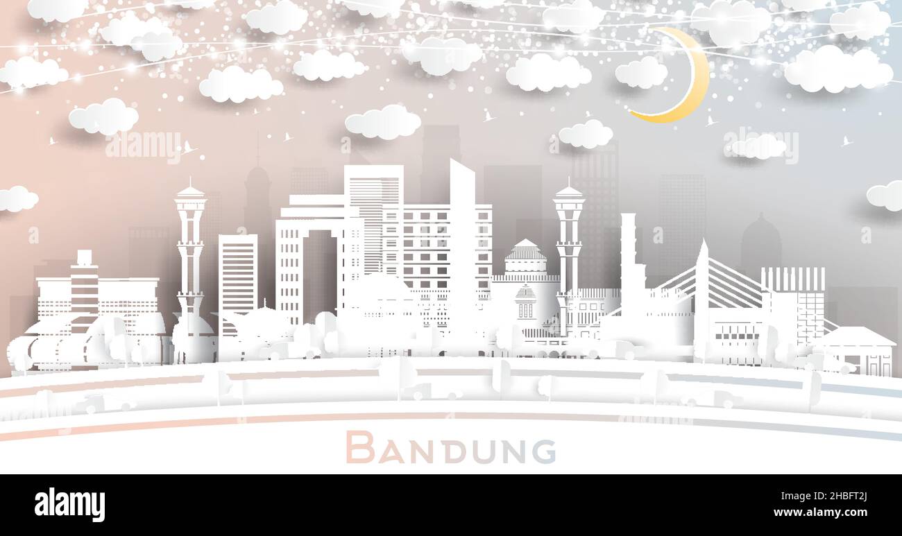 Bandung Indonesia City Skyline in Paper Cut Style with White Buildings ...