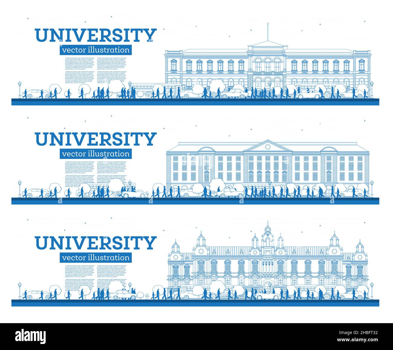 Outline University Campus Set. Study Banners. Vector Illustration ...