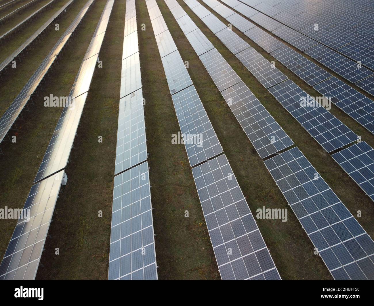 Aerial top view of a solar panels power plant. Photovoltaic solar ...