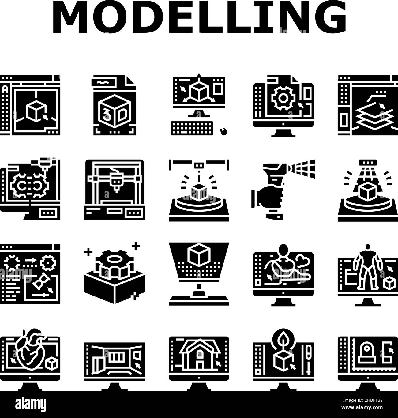 3d Modelling Software And Device Icons Set Vector Stock Vector Image ...