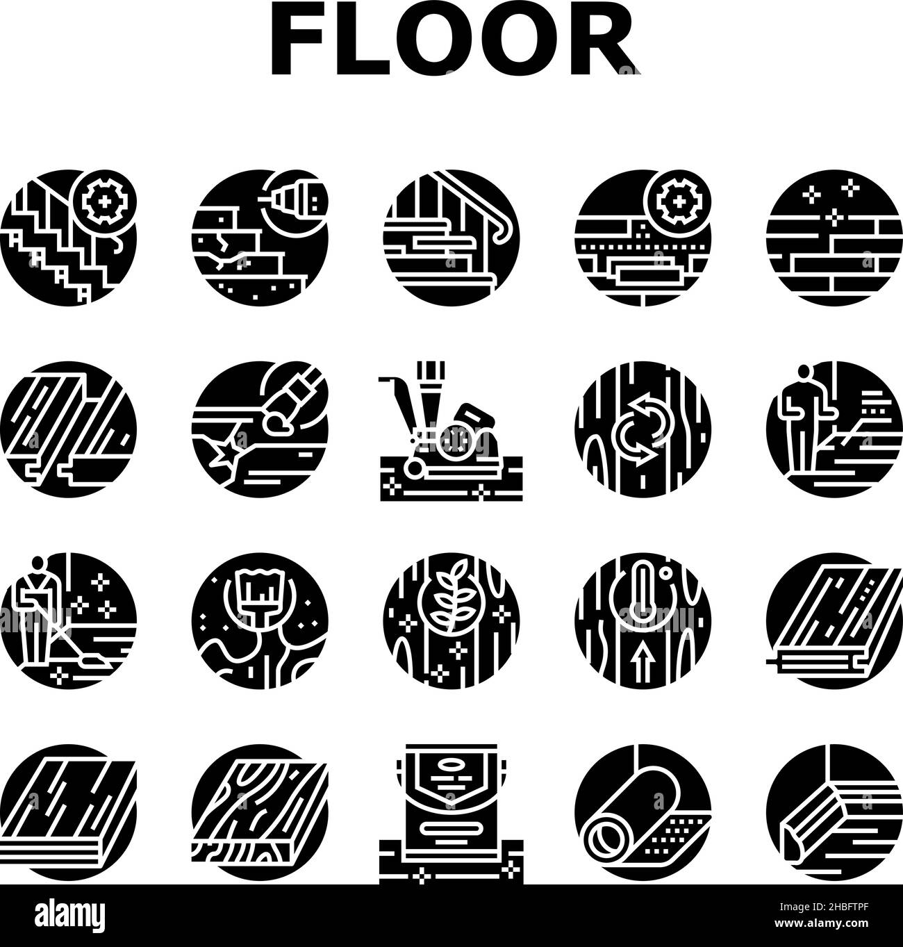 Hardwood Floor And Stair Renovate Icons Set Vector Stock Vector Image ...