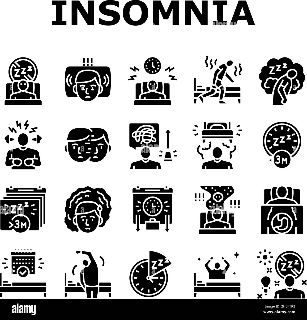 Insomnia Person Chronic Problem Icons Set Vector Stock Vector Image ...