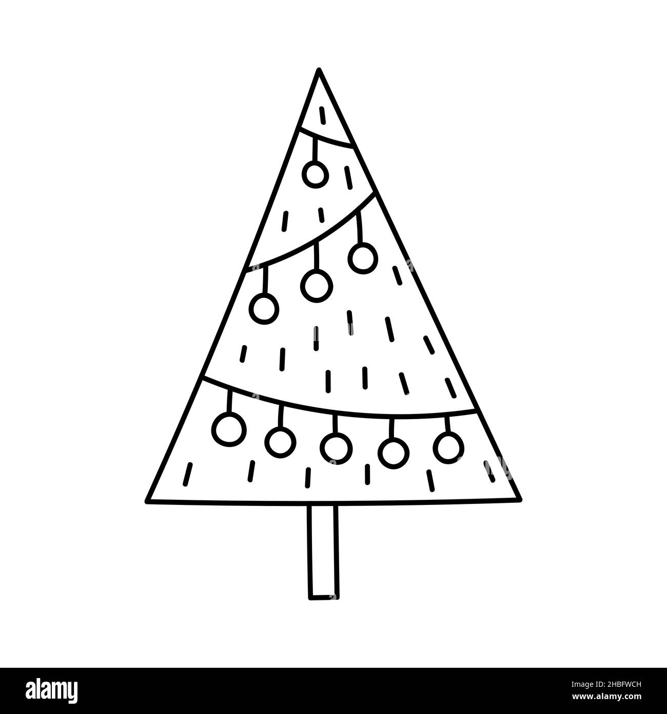 Merry christmas outline greeting cards with xmas tree Black and White ...