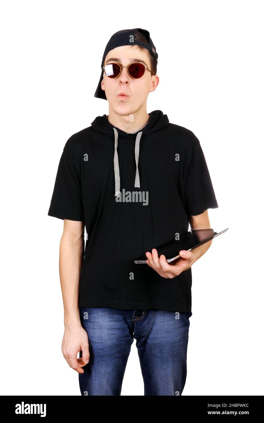 Teenager with Tablet Computer Isolated on the White Background Stock ...