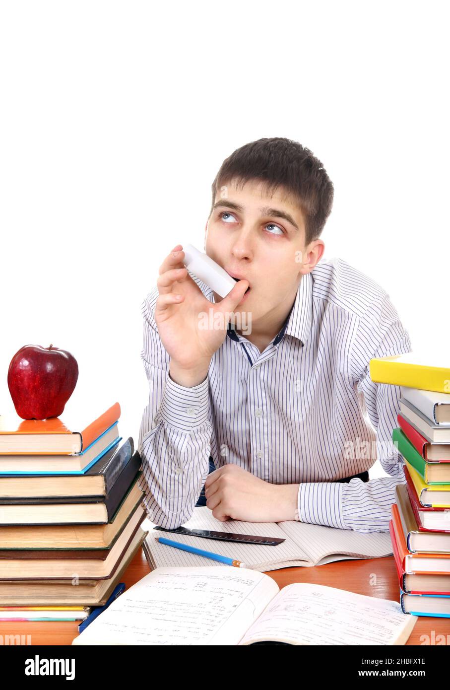Student with Inhaler at the School Desk on the White Background Stock ...