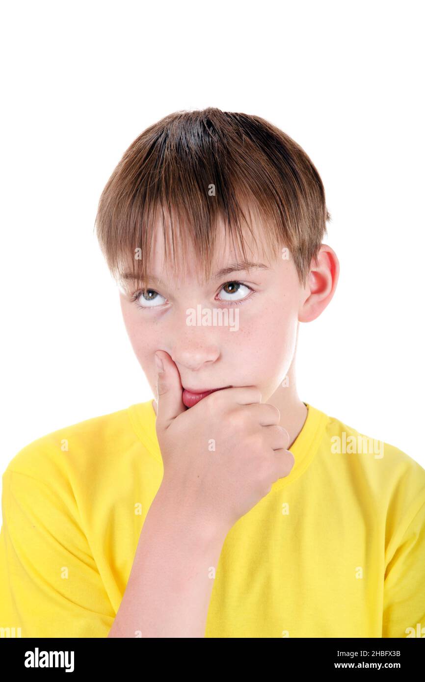 Kid thinking Isolated on the White Background Stock Photo - Alamy