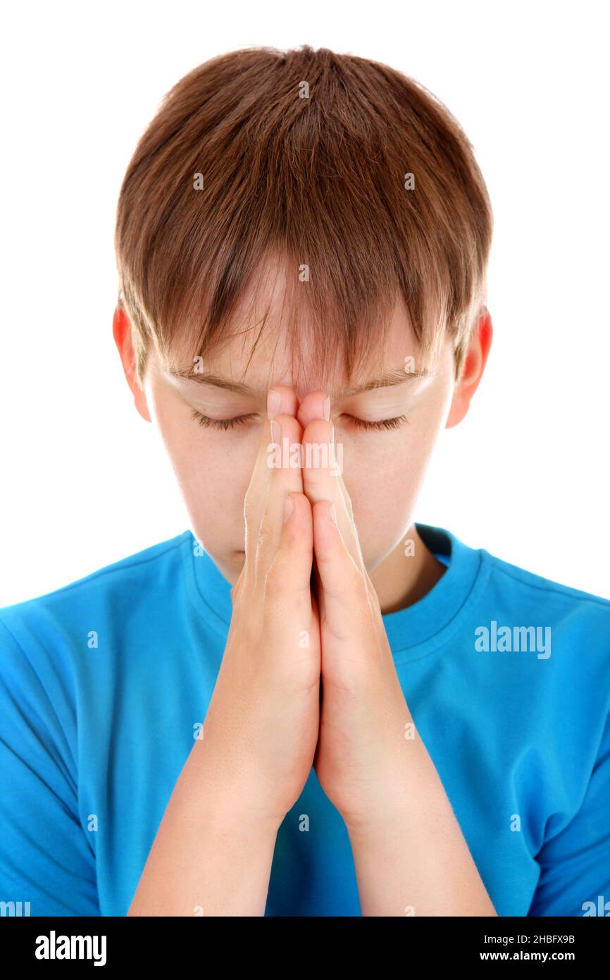 Kid praying Isolated on the White Background Stock Photo - Alamy