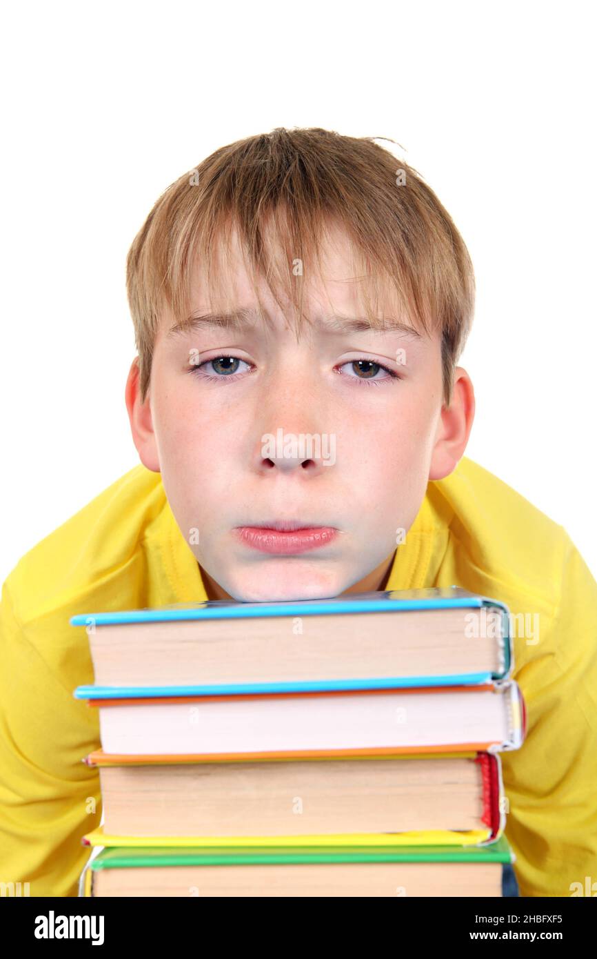 Kid stack books tired hi-res stock photography and images - Alamy