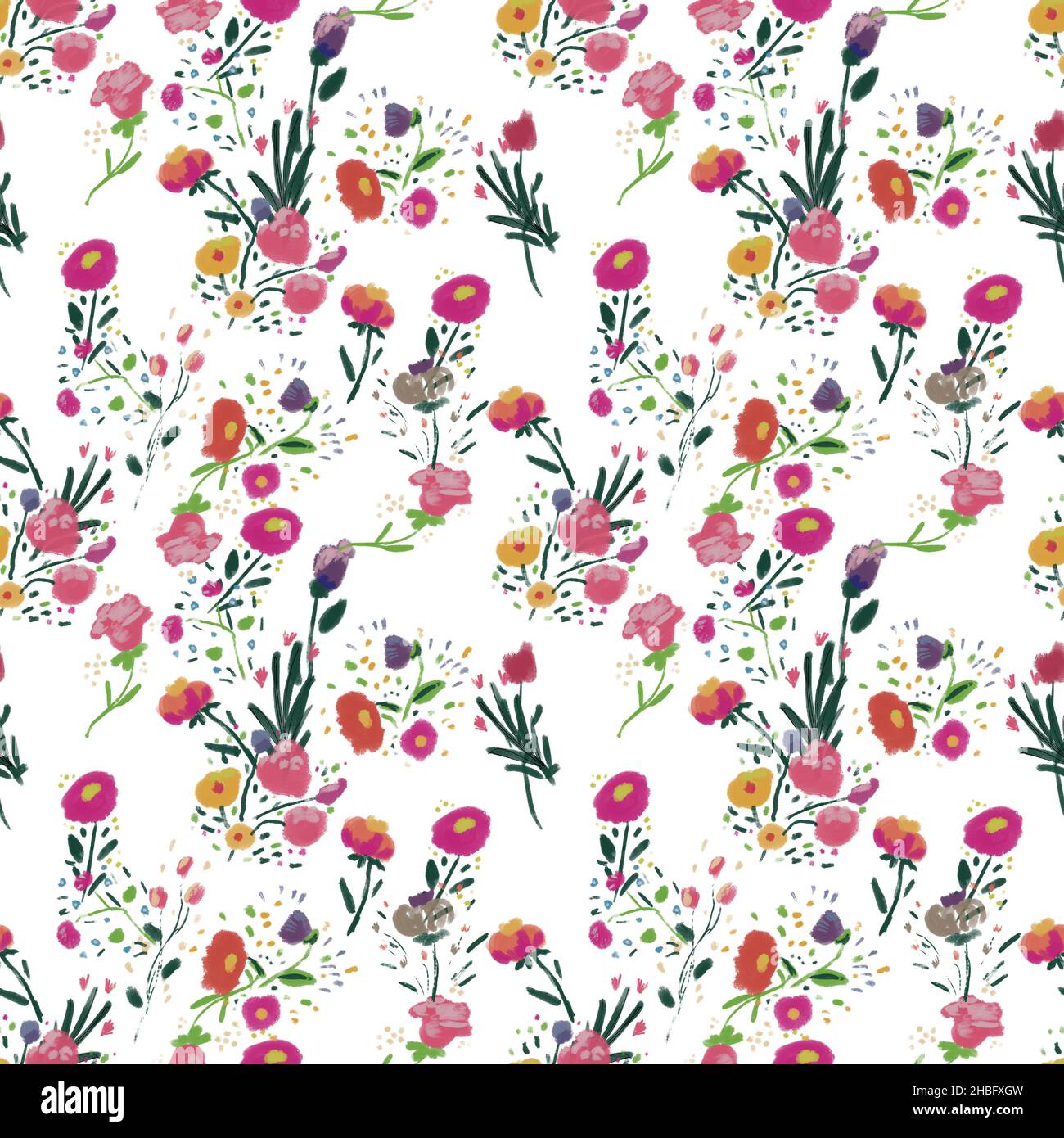 Seamless pattern with wildflowers on watercolor paper background Stock ...