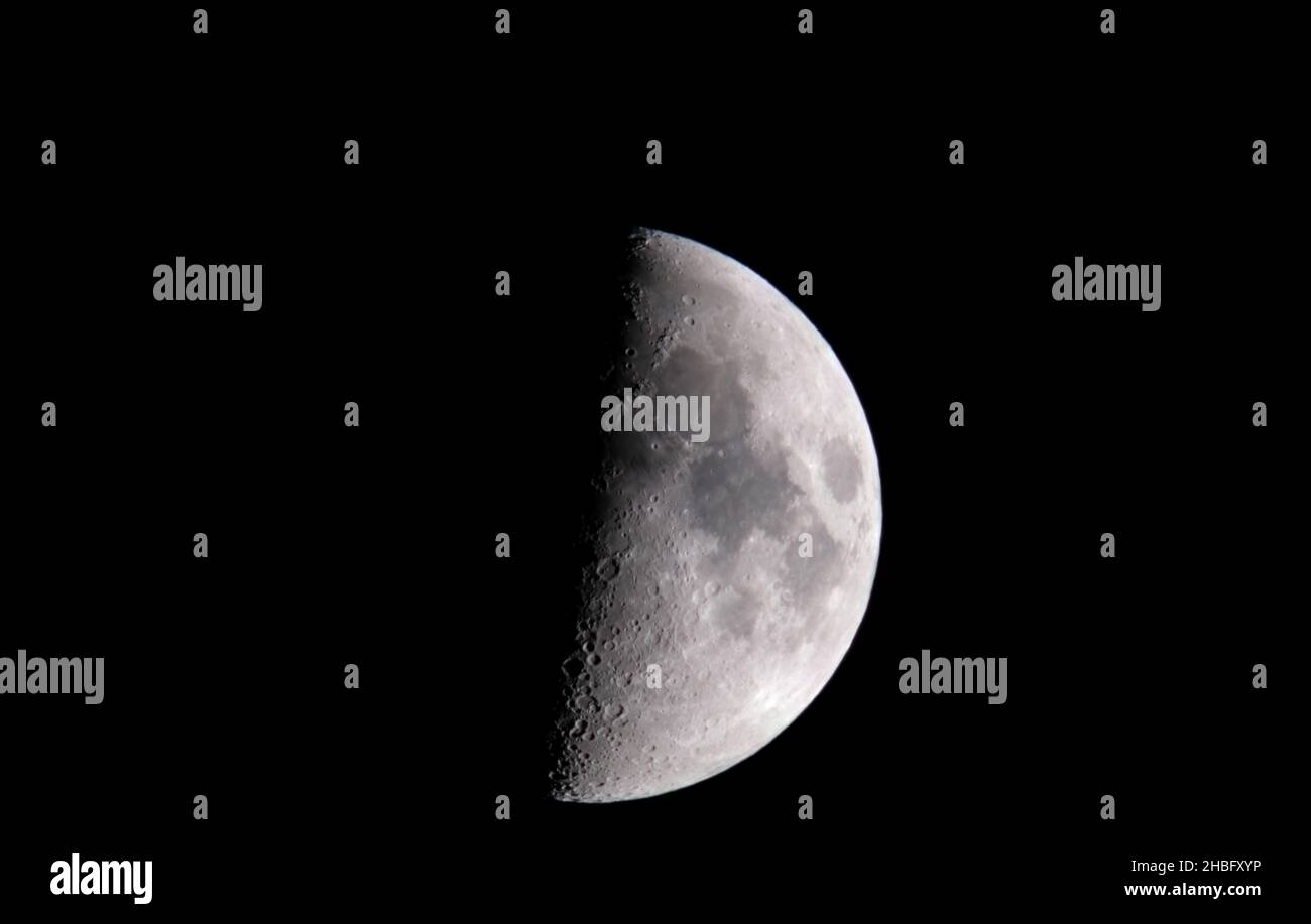 First quarter phase moon on August 15, 2021 Stock Photo - Alamy