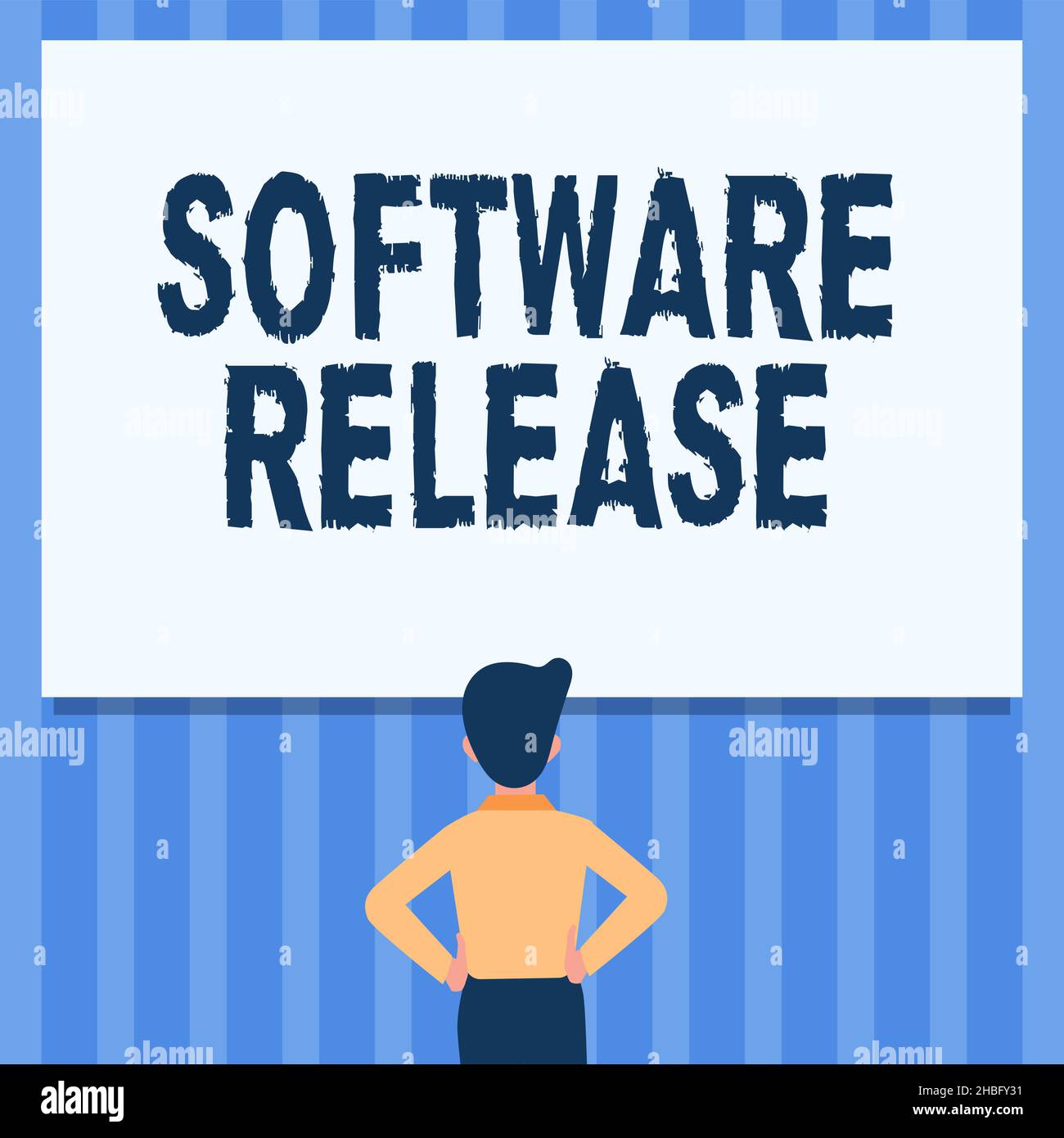 Handwriting text Software Release. Word Written on sum of stages of ...