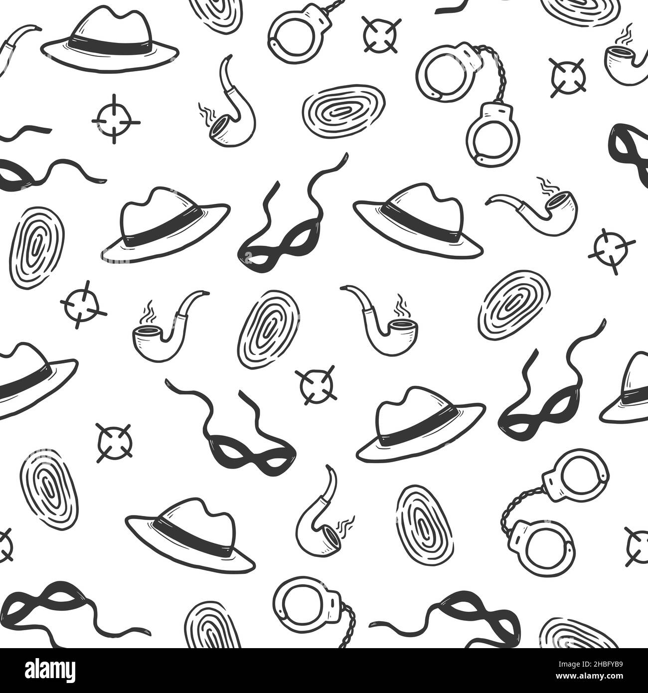 Detective seamless pattern. Hand drawn sketch doodle style crime ...
