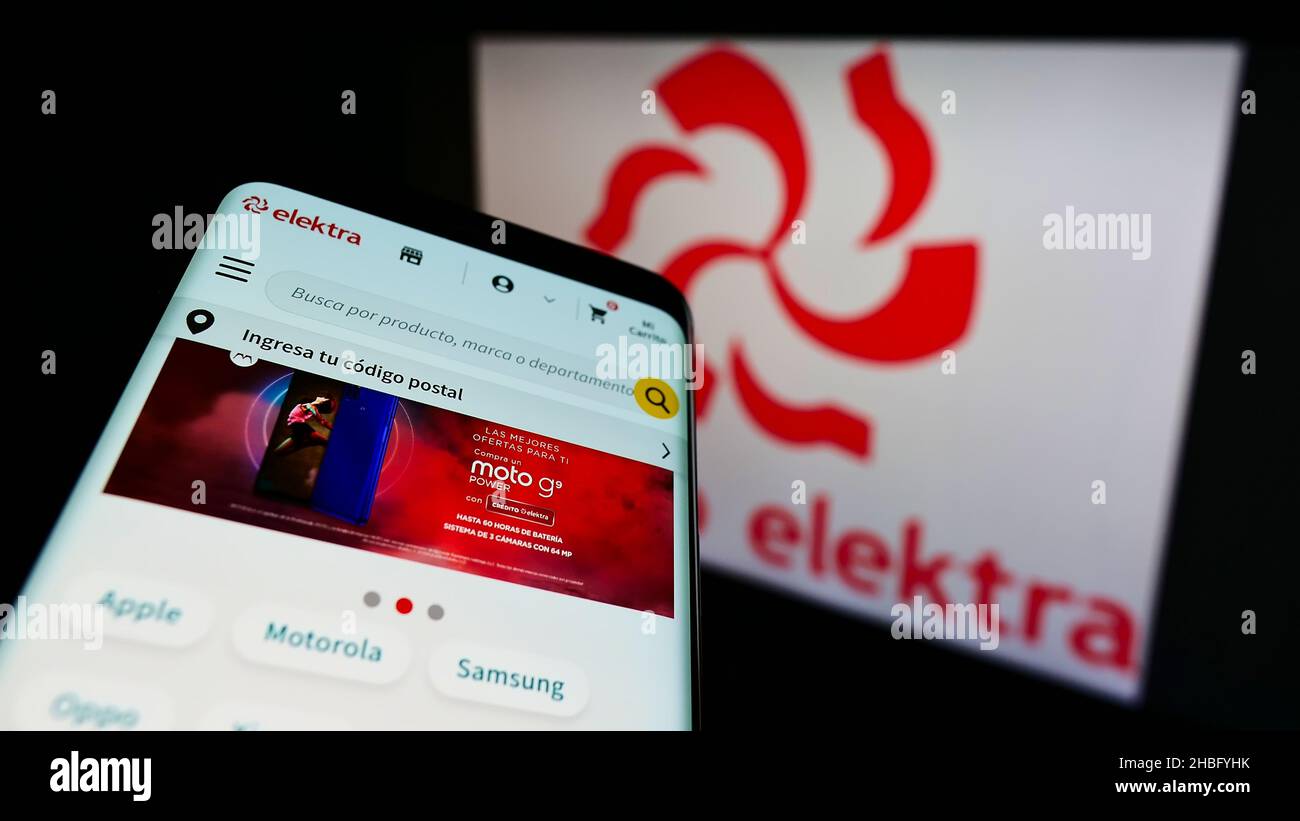 Mobile phone with website of Mexican retail company Grupo Elektra on ...