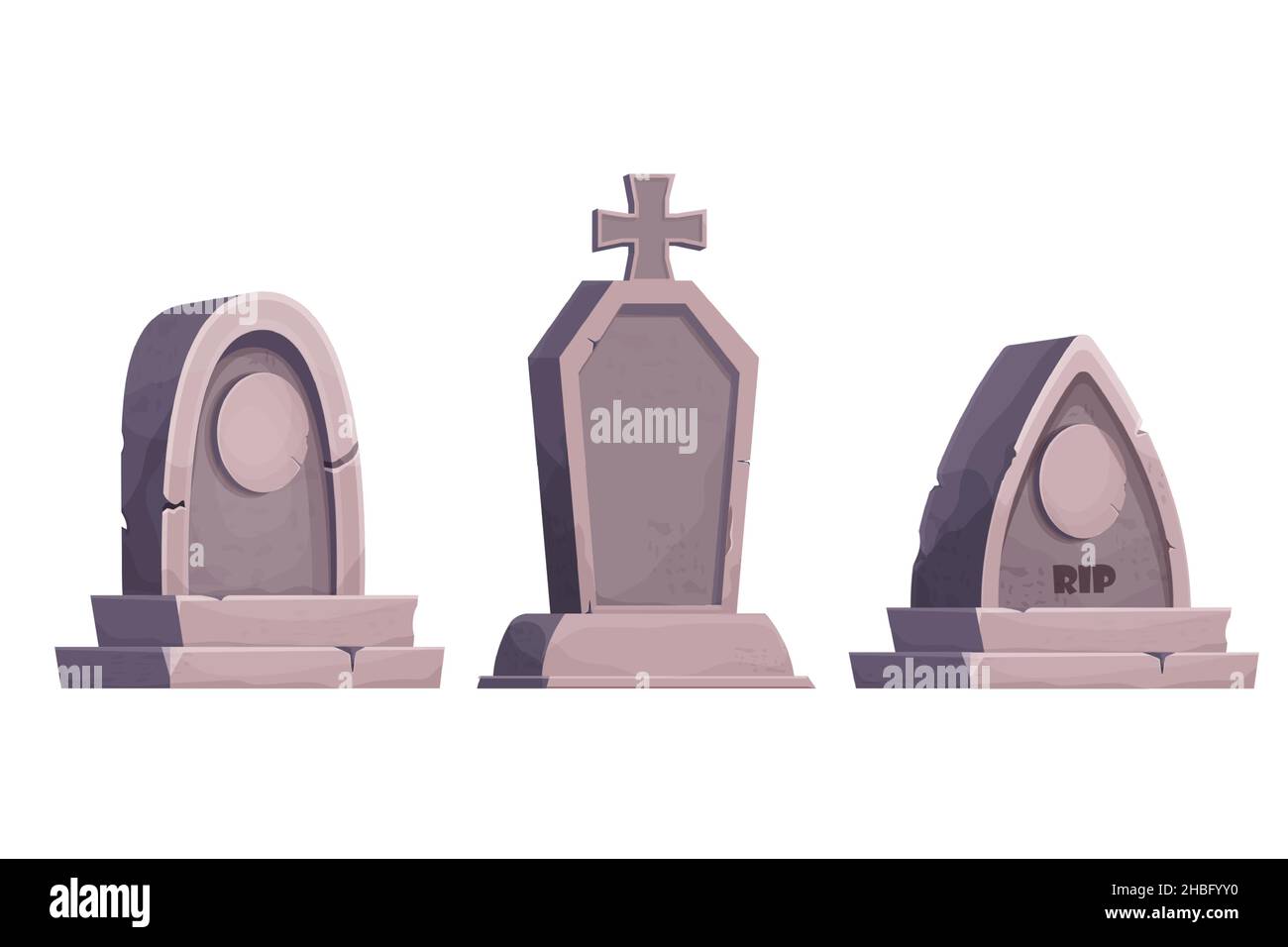 Set stone grave, memorial in cartoon style isolated on white background ...