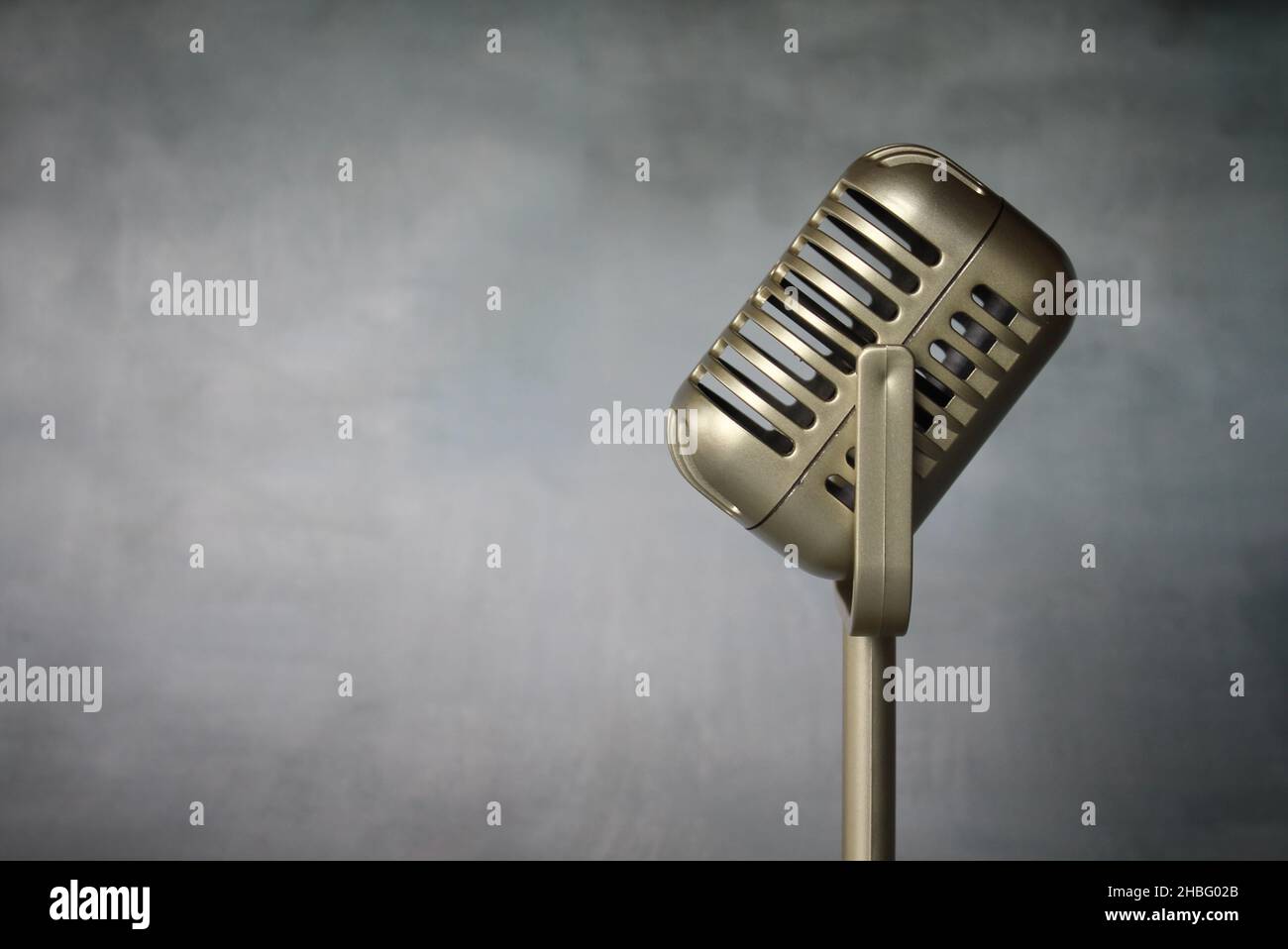 Vintage and retro concept. Vintage classic microphone with copy space ...