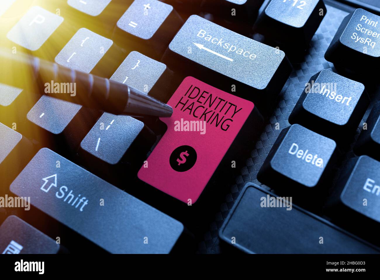 Handwriting text Identity Hacking. Word Written on criminal that steal ...