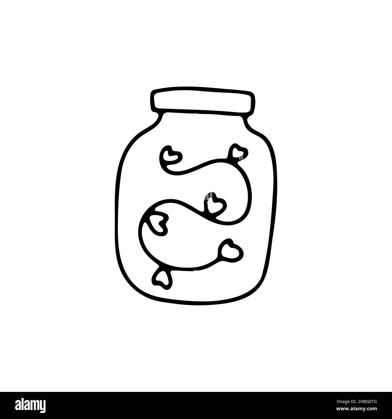 Doodle glass jar with hearts. Outline container isolated on white ...