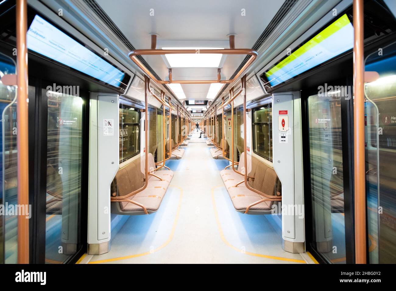 The interior of an infinitely long subway car Stock Photo - Alamy