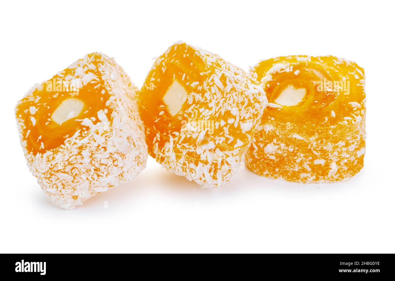 Yellow Turkish Delight sweets isolated on white Stock Photo - Alamy