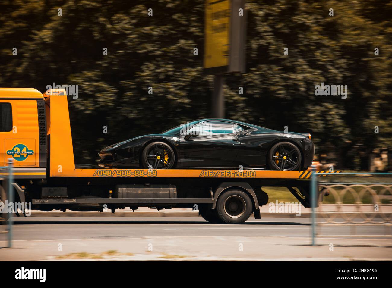 Kiev, Ukraine - June 12, 2021: Black Ferrari 458 Italia supercar on a ...