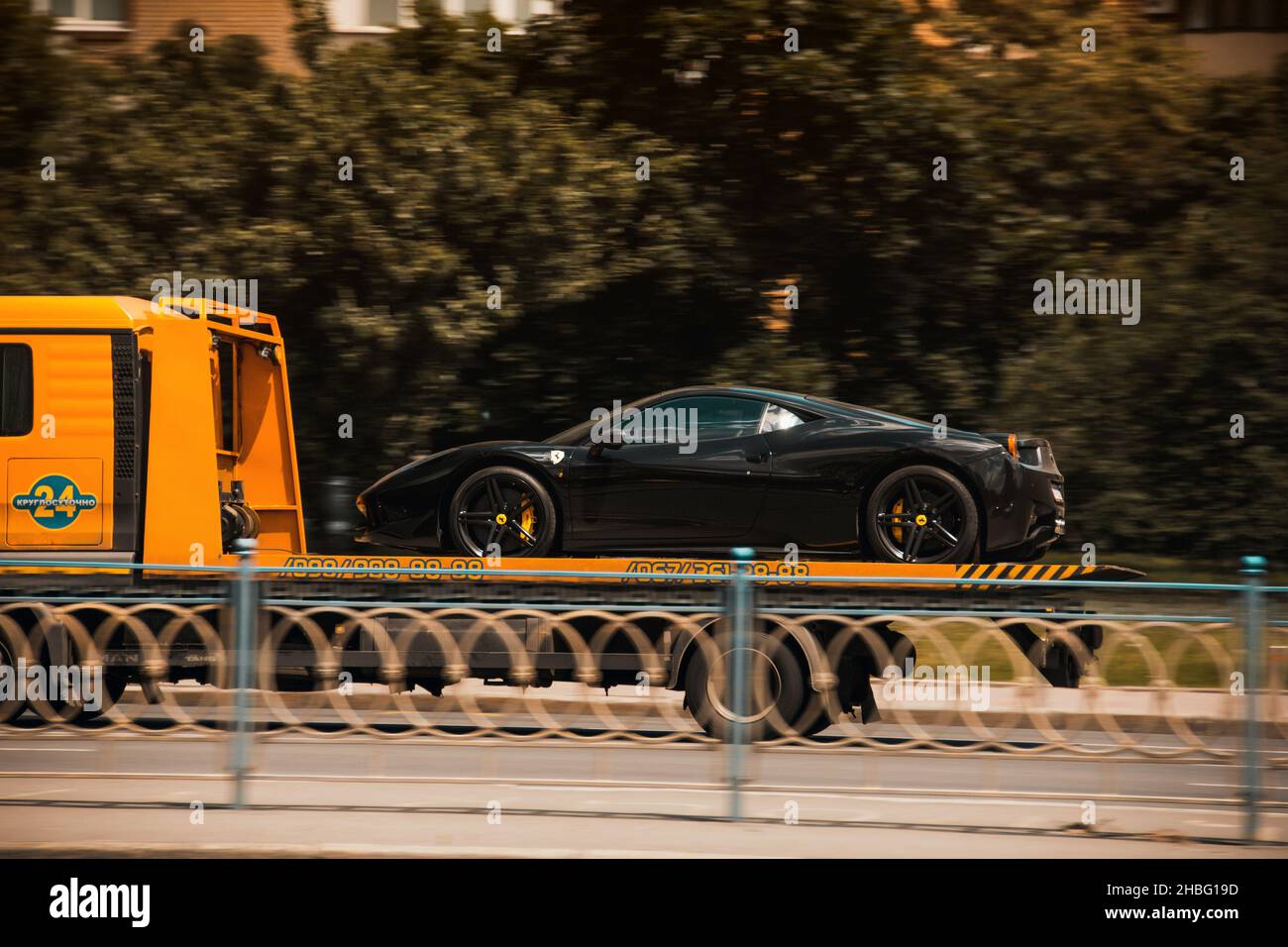 Kiev, Ukraine - June 12, 2021: Black Ferrari 458 Italia supercar on a ...