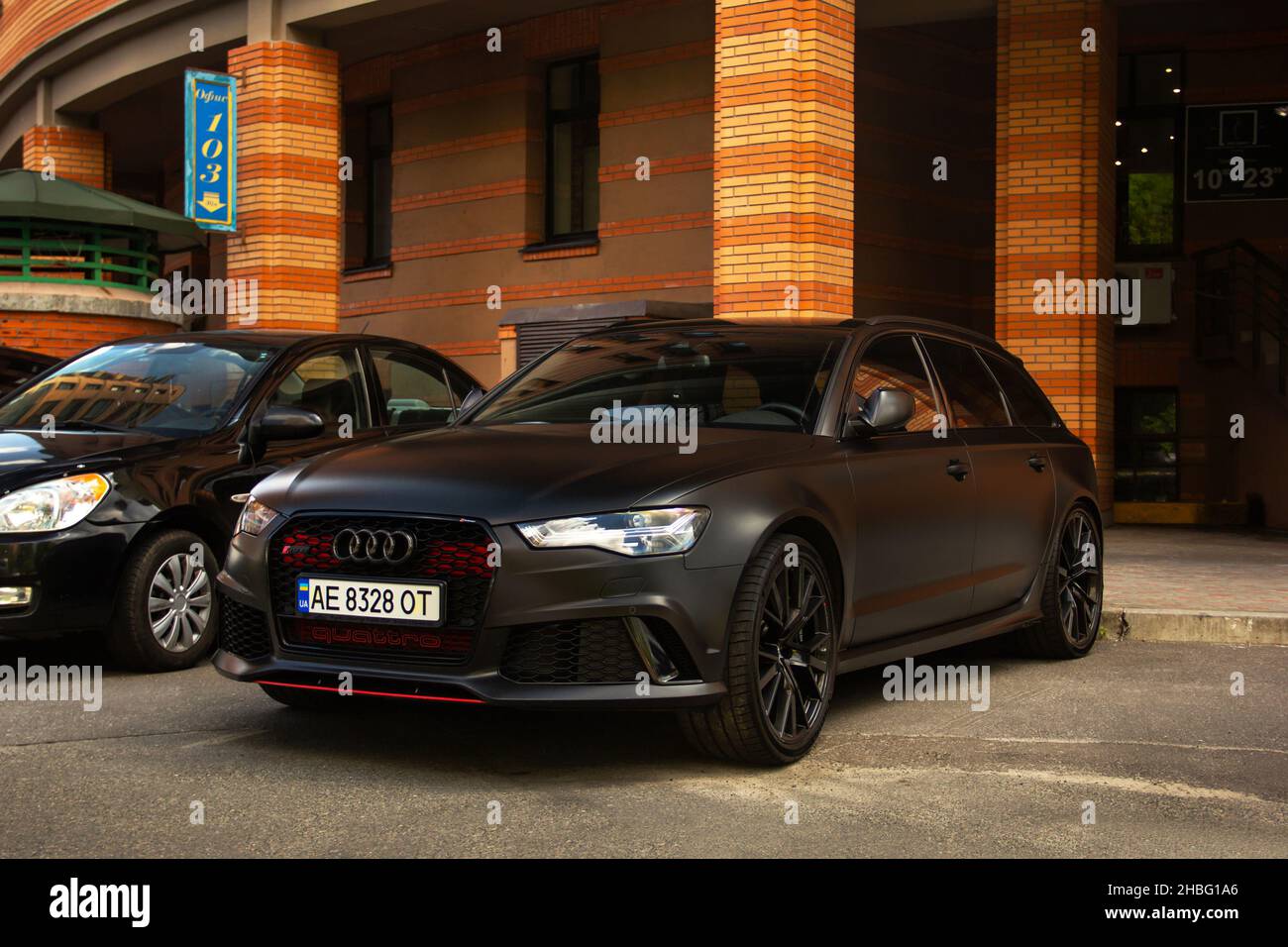 Kiev, Ukraine - June 12, 2021: Matte black Audi RS6 car parked in the ...