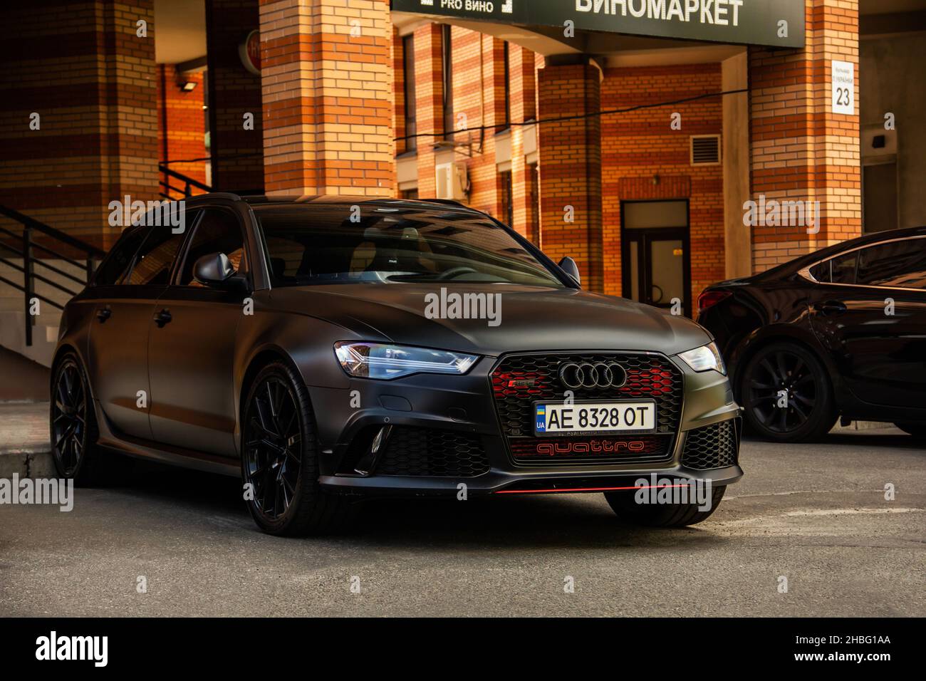 Kiev, Ukraine - June 12, 2021: Matte black Audi RS6 car parked in the ...