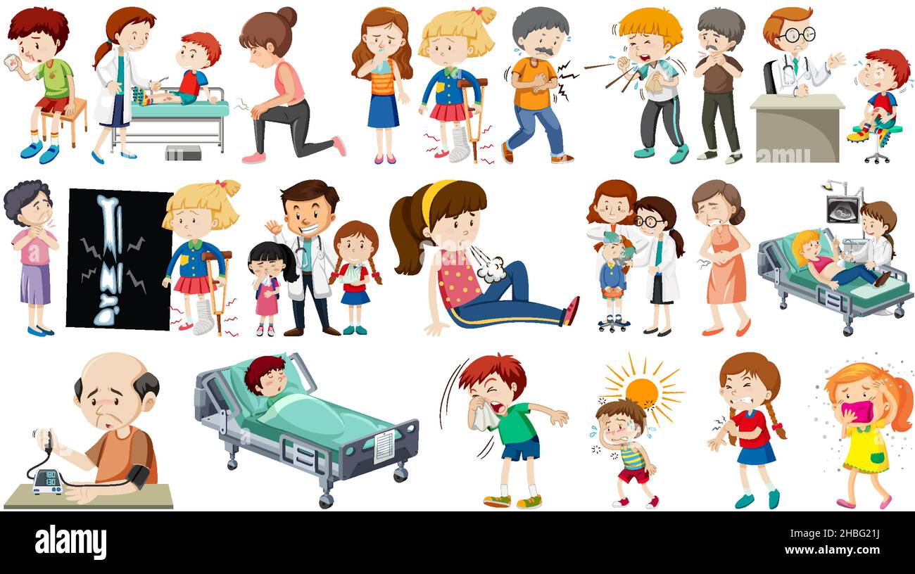 Set of sick people with different symptoms illustration Stock Vector ...