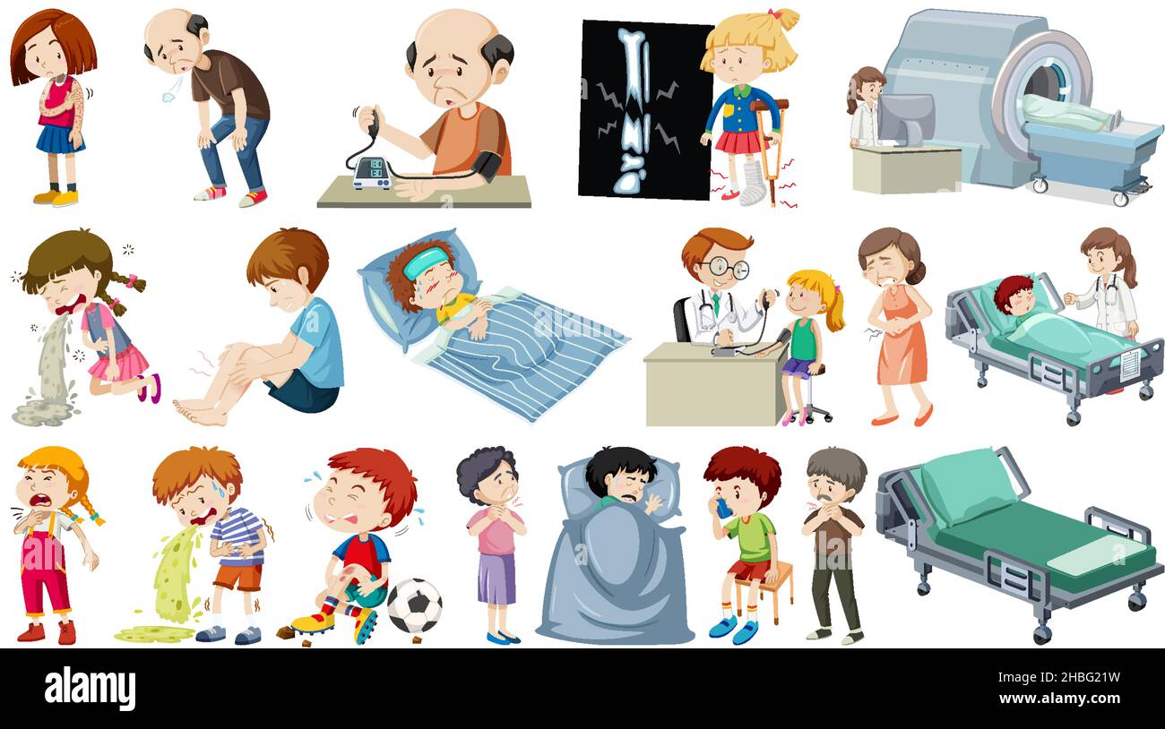 Set of sick people with different symptoms illustration Stock Vector ...